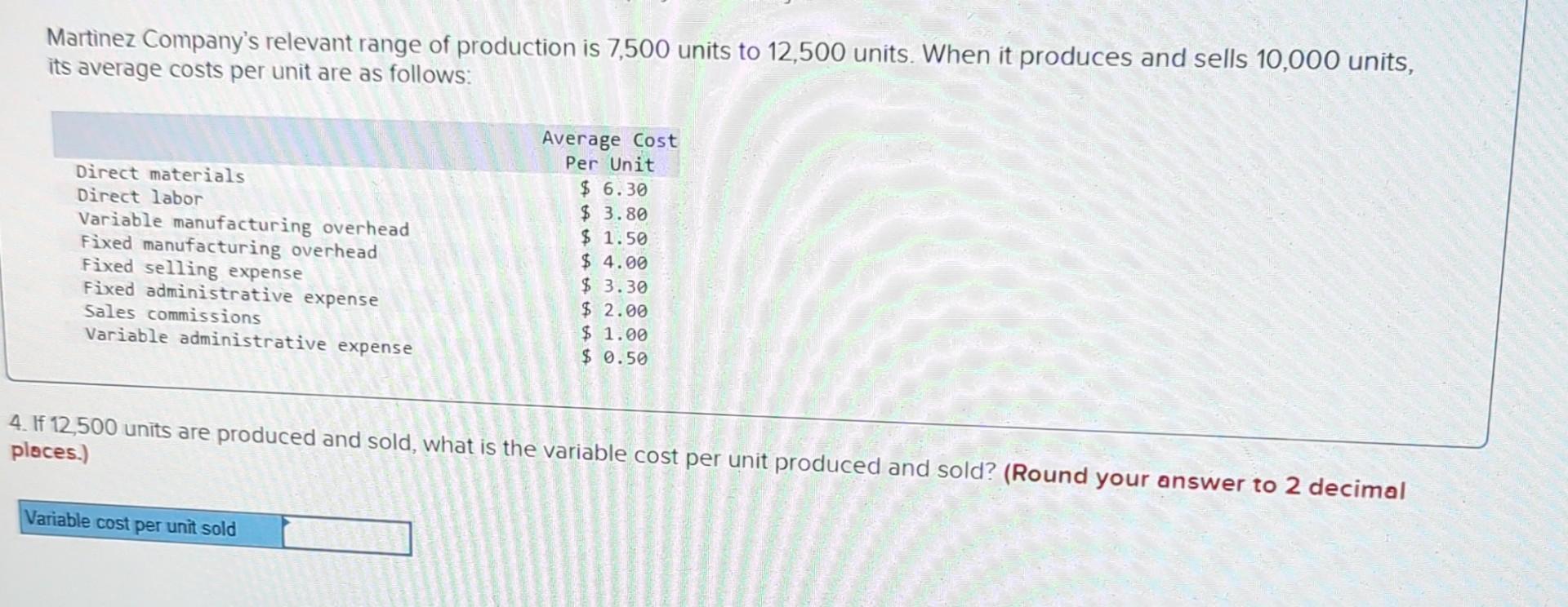 Solved Martinez Company's relevant range of production is | Chegg.com