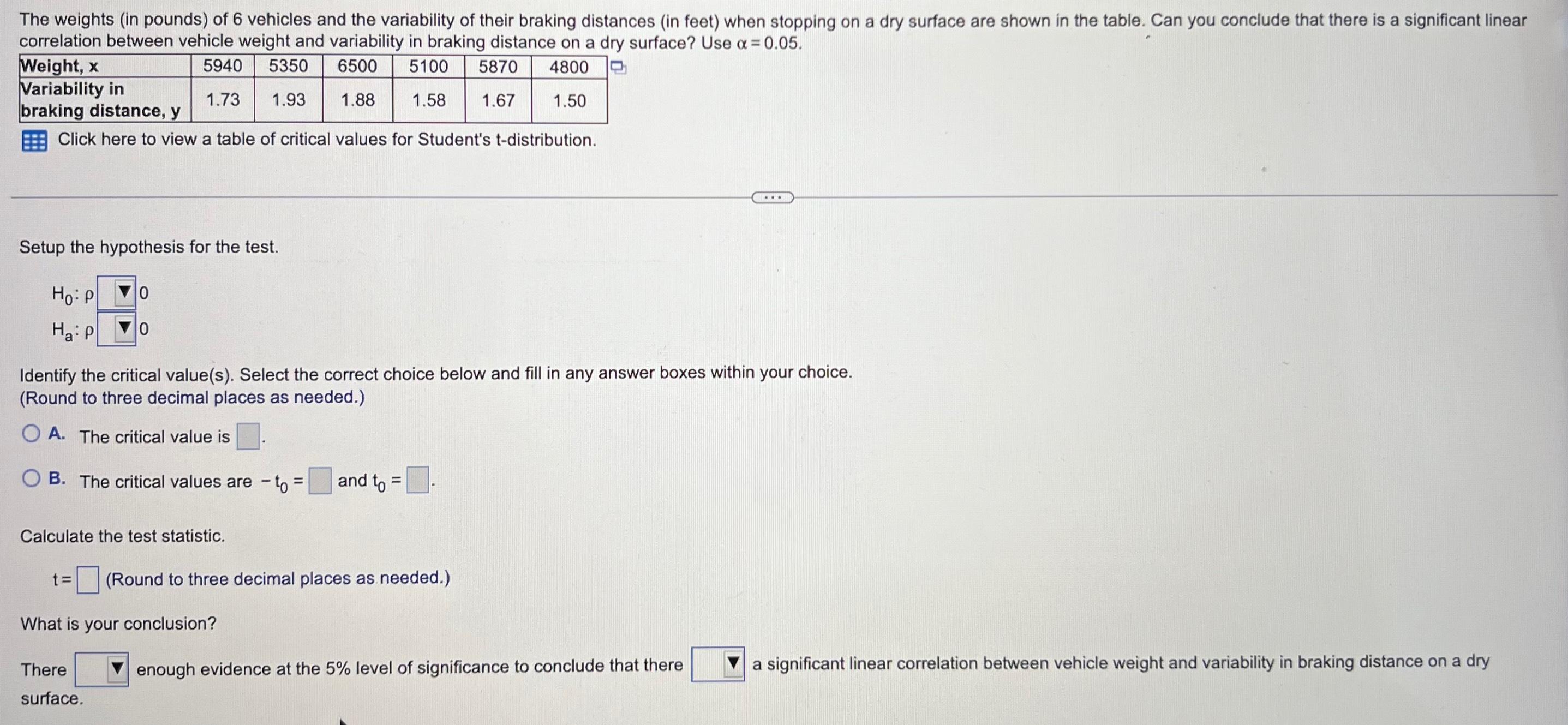 Solved correlation between vehicle weight and variability in | Chegg.com