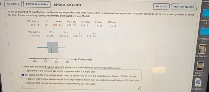 Solved 4/5 POINTS PREVIOUS ANSWERS DEVORESTAT9 8.E.033. MY | Chegg.com