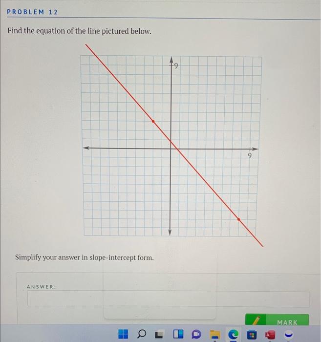 Solved Find the equation of the line pictured below. | Chegg.com