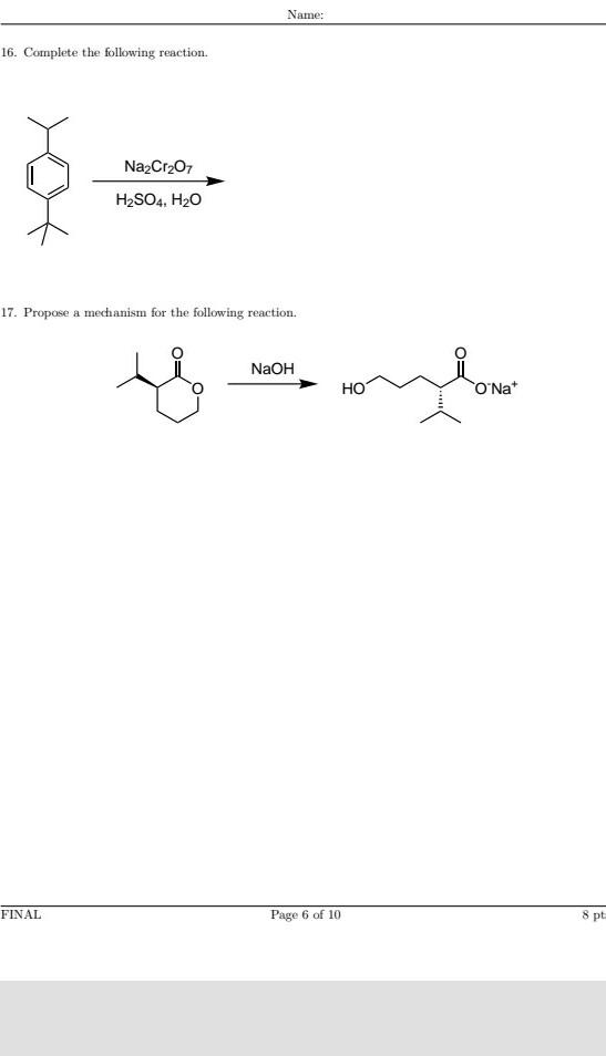 Solved Name: 16. Complete the following reaction. Na2Cr2O7 | Chegg.com