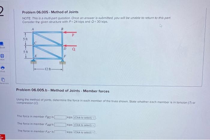 Solved 2 Problem 06.005 - Method of Joints NOTE: This is a | Chegg.com