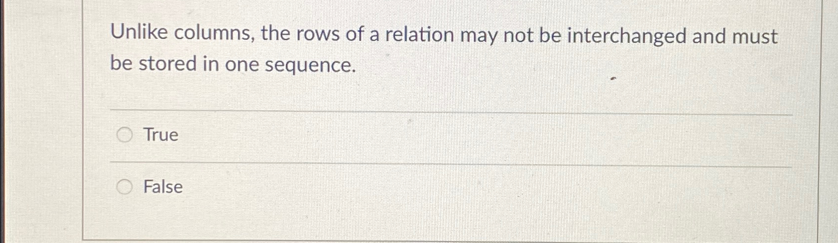 Solved Unlike columns, the rows of a relation may not be | Chegg.com