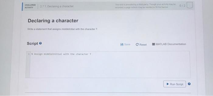 Solved CHALLENGE ACTIVITY 27.1. Declaring a character | Chegg.com