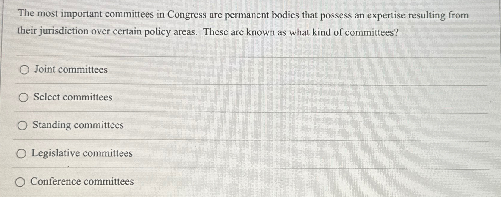 Solved The most important committees in Congress are | Chegg.com