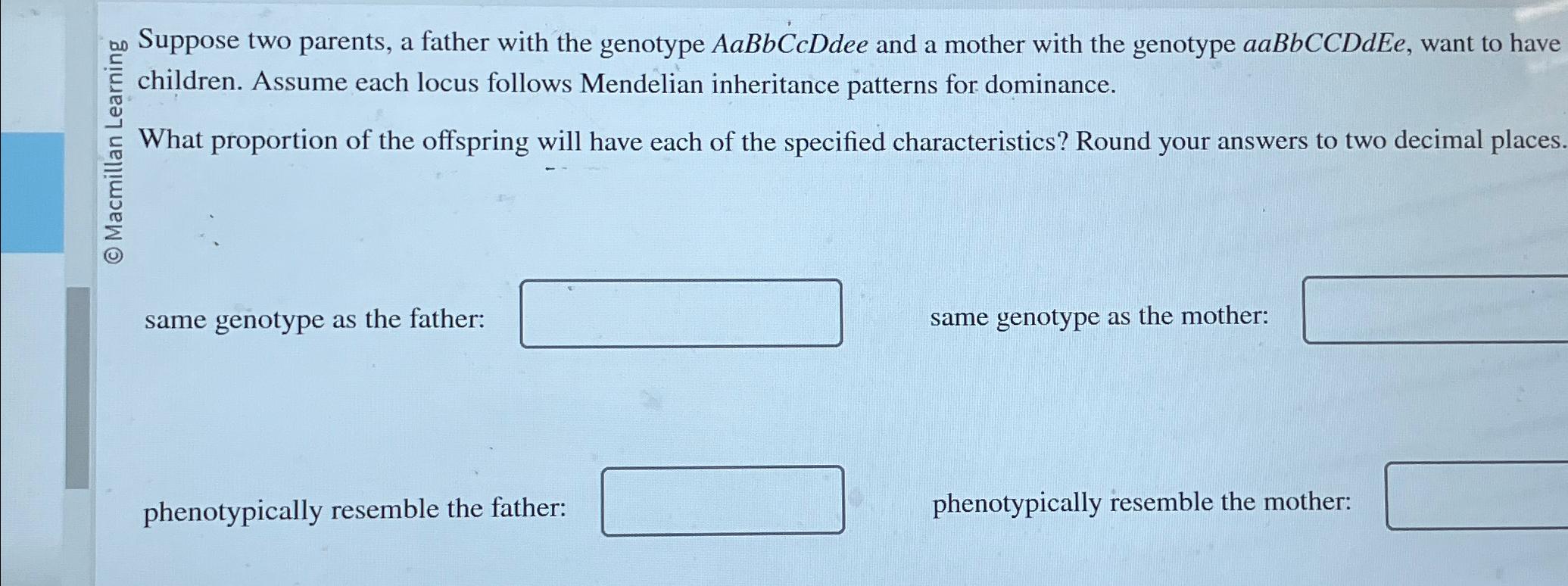 Solved 年 ﻿children. Assume each locus follows Mendelian | Chegg.com