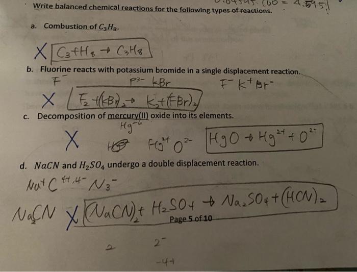 Write balanced chemical reactions for the following | Chegg.com