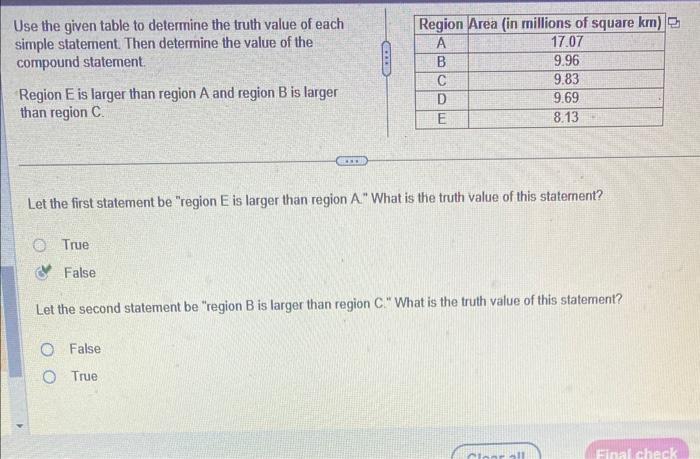 Solved Use the given table to determine the truth value of | Chegg.com