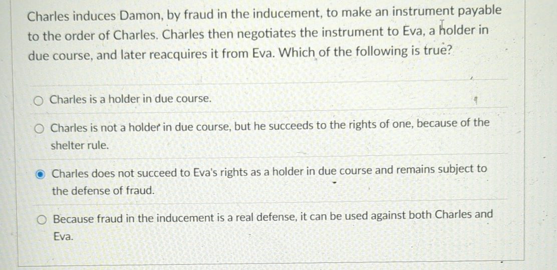 Solved Charles induces Damon, by fraud in the inducement, to | Chegg.com