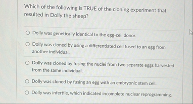 Solved Which of the following is TRUE of the cloning | Chegg.com