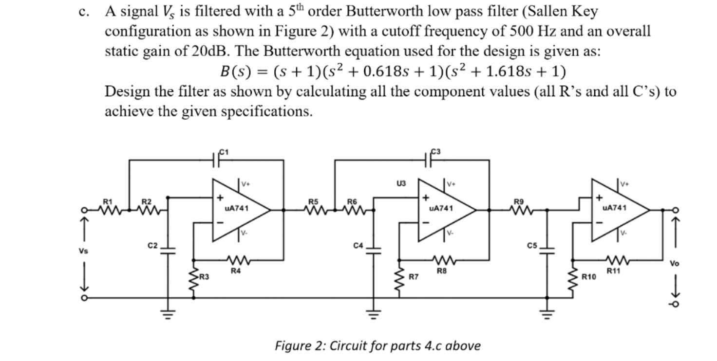 Solved c. ﻿A signal VS ﻿is filtered with a 5th ﻿order | Chegg.com