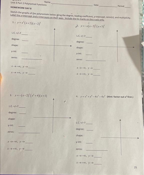 Solved Name Unit 3 Part 2 Polynomial Functions Date Period | Chegg.com
