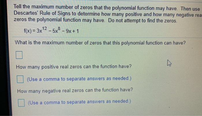 Solved Tell the maximum number of zeros that the polynomial | Chegg.com