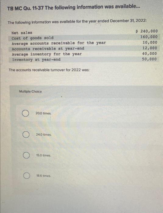 Solved TB MC Qu. 11-37 The following information was | Chegg.com