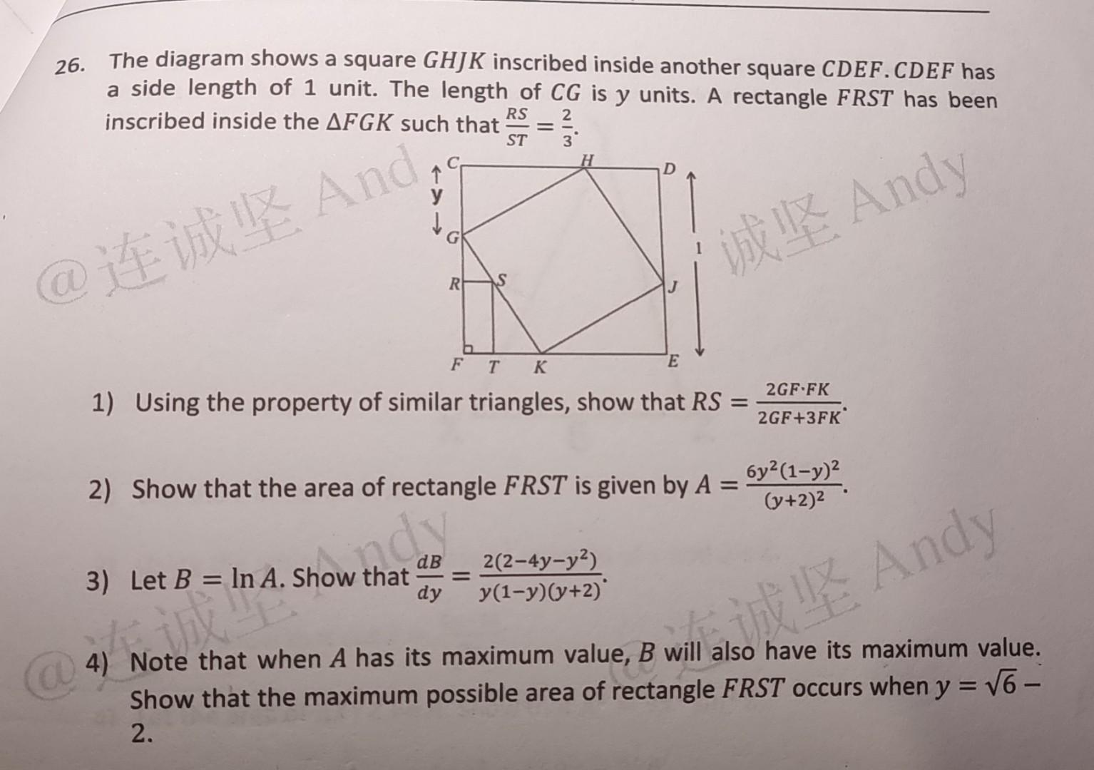 Solved 26. The diagram shows a square GHJK inscribed inside | Chegg.com