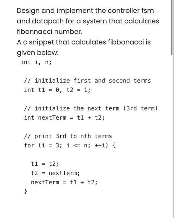 Solved Design and implement the controller fsm and datapath | Chegg.com