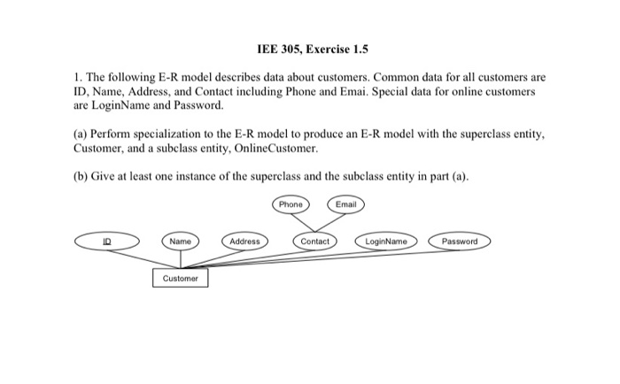 Solved IEE 305, Exercise 1.5 1. The following E-R model | Chegg.com