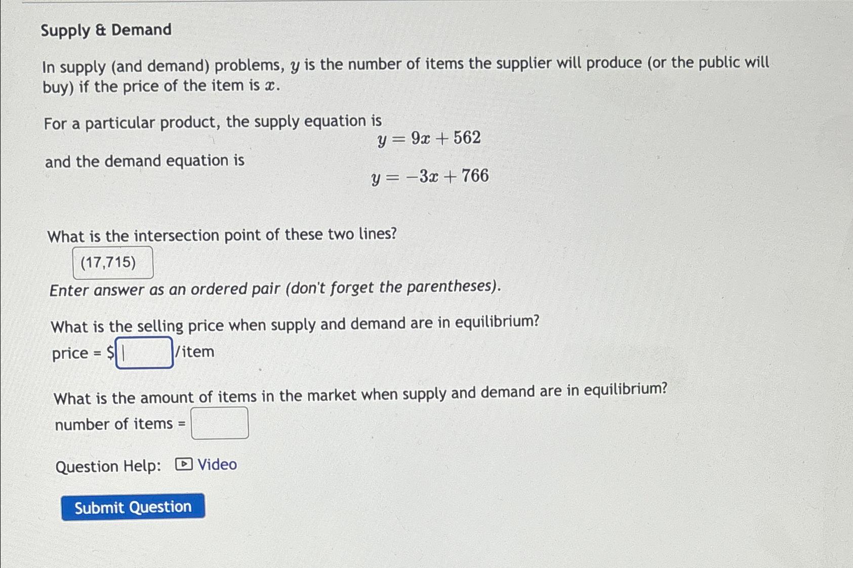 Solved Supply & DemandIn supply (and demand) ﻿problems, y | Chegg.com