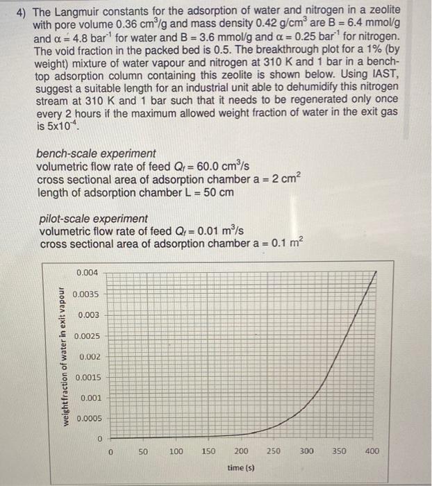 Solved 4) The Langmuir constants for the adsorption of water | Chegg.com