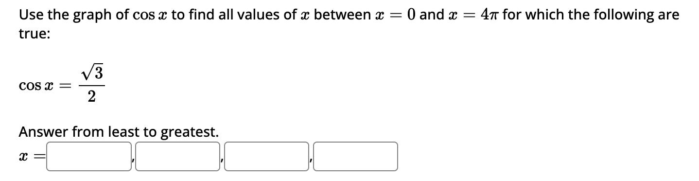 Solved Use the graph of cosx ﻿to find all values of x | Chegg.com