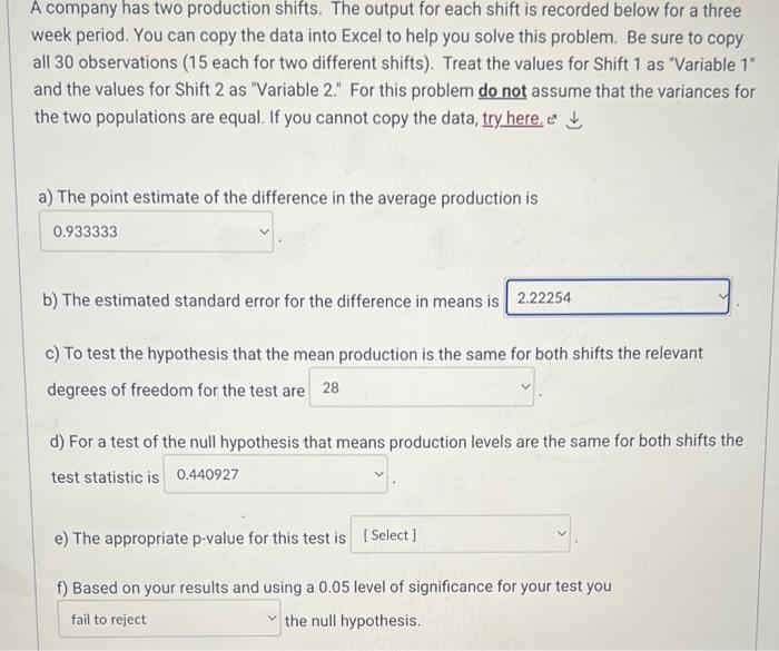 Solved hypothesis. Shift 1 Shift 2 92 101 106 93 103 107 105 | Chegg.com