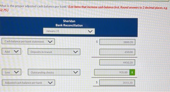 Solved What is the proper adjusted cash balance per | Chegg.com