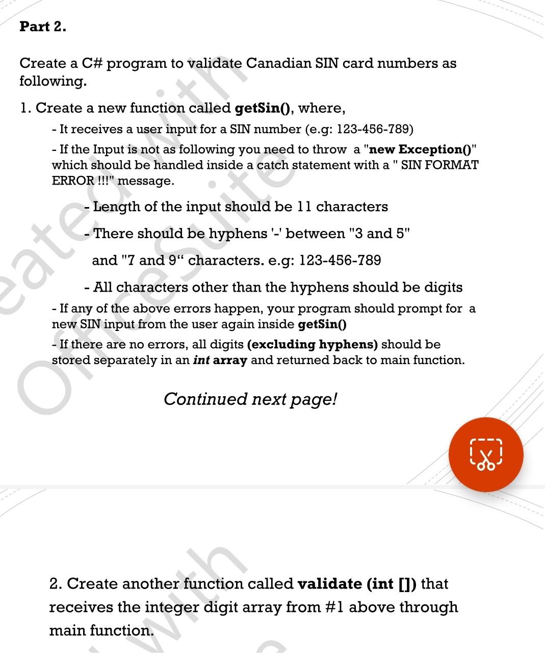 Solved Create a C\# program to validate Canadian SIN card | Chegg.com