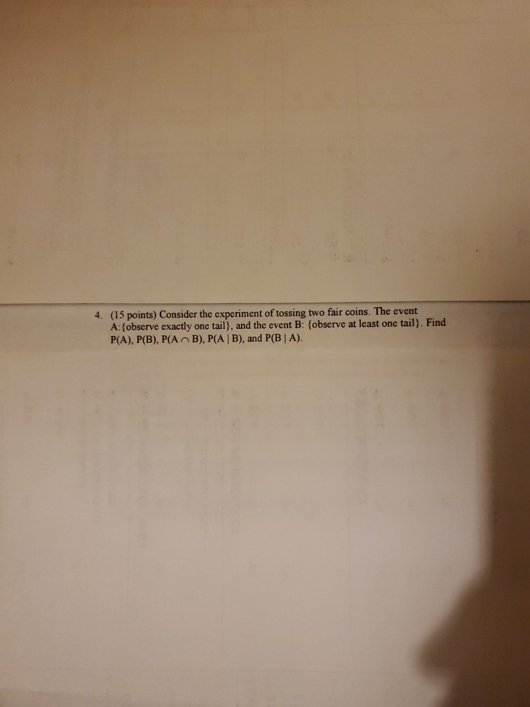 Solved 4. (15 points) Consider the experiment of tossing two | Chegg.com