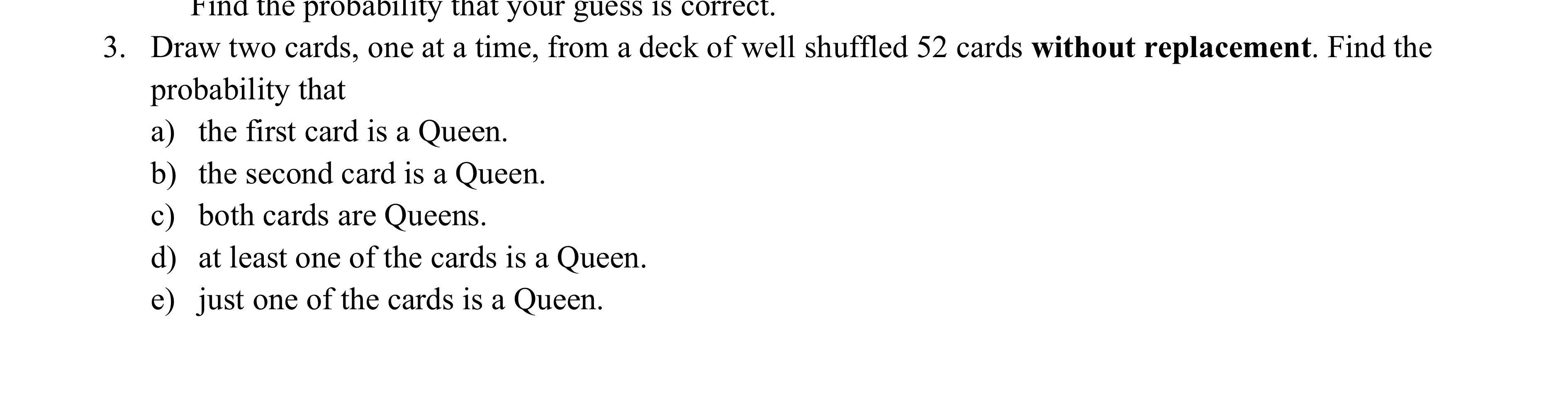 Solved Draw two cards, one at a time, from a deck of well | Chegg.com