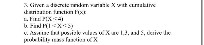3. Given a discrete random variable X with cumulative | Chegg.com