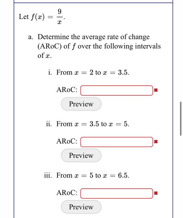 Solved f(x)=x9 a. Determine the average rate of change | Chegg.com