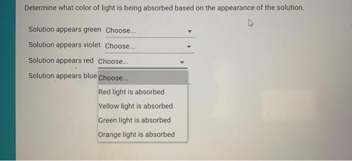 Solved Determine what color of light is being absorbed based | Chegg.com