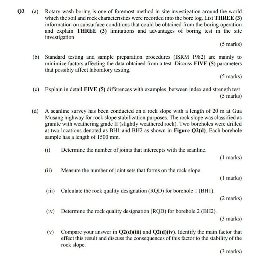 Solved Q2 (a) Rotary wash boring is one of foremost method | Chegg.com