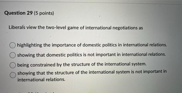 Liberals view the two-level game of international | Chegg.com