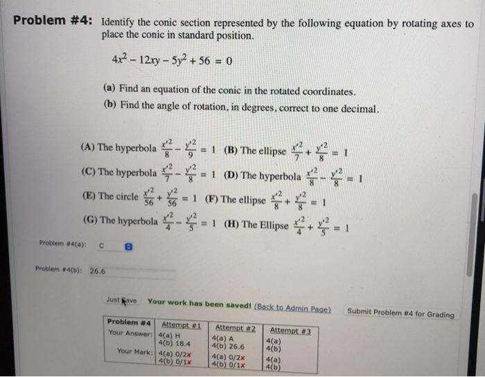 Solved Problem #4: Identify the conic section represented by | Chegg.com