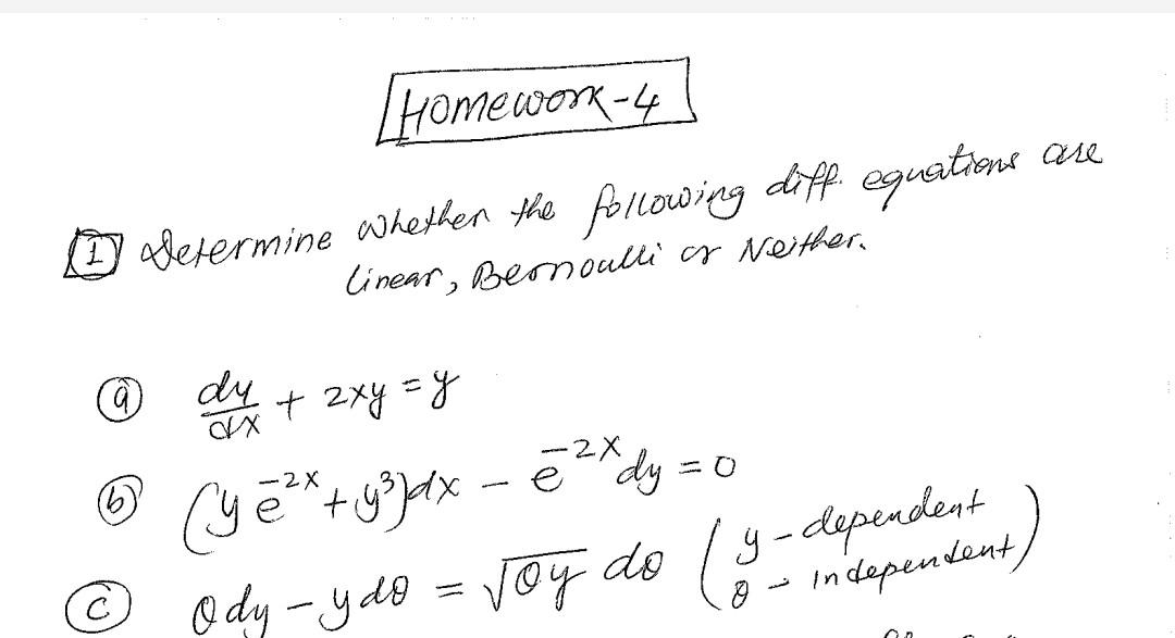 Solved (I) Determine whethen the following diff. equations | Chegg.com