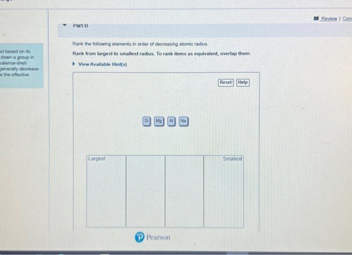 Solved Rank from largest to smallest radius. To rank items | Chegg.com