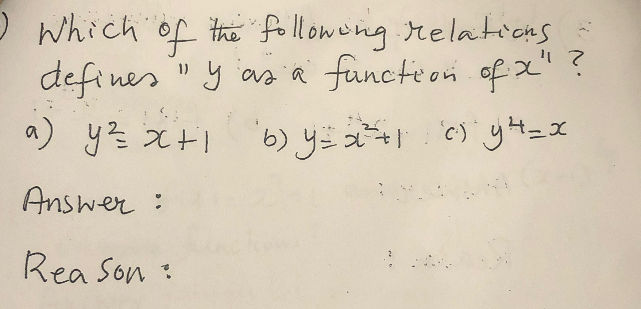 Solved Which of the following relations defines " y ﻿as a | Chegg.com