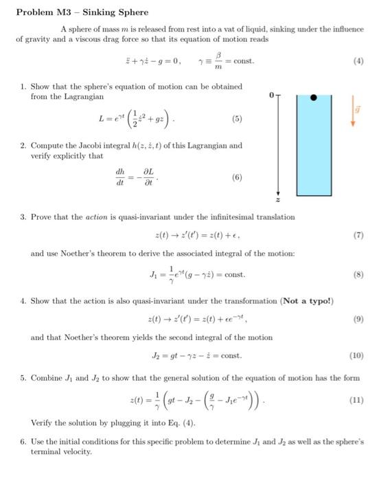 Problem M3 - Sinking Sphere A sphere of mass m is | Chegg.com