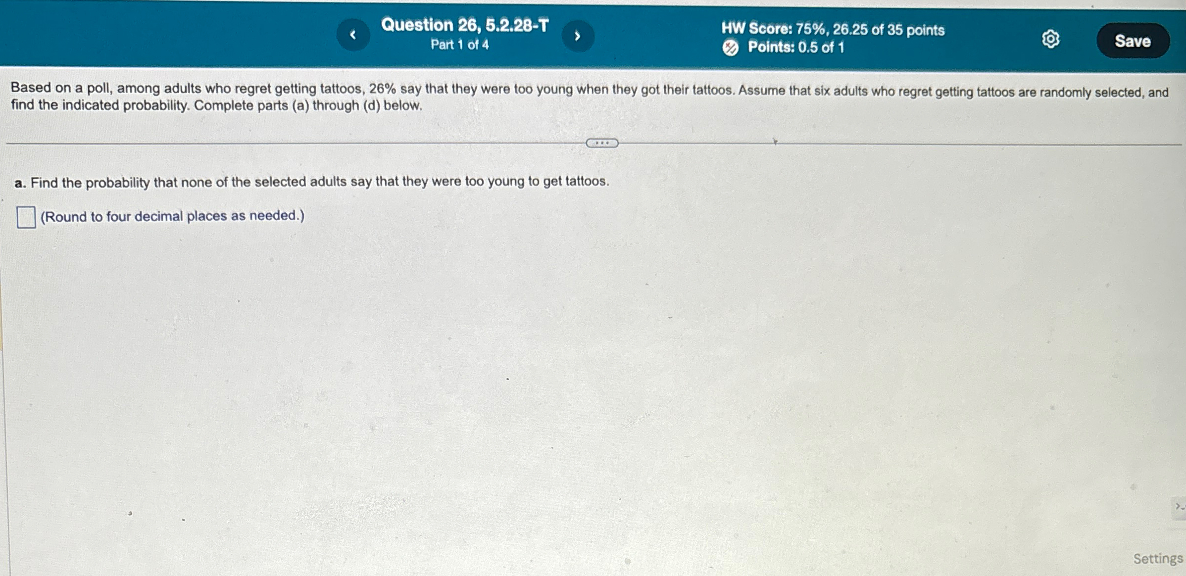 Solved Question 26, 5.2.28-THW Score: 75%,26.25 of 35 | Chegg.com Solved Question 26, 5.2.28-THW Score: 75%,26.25 of 35 | Chegg.com