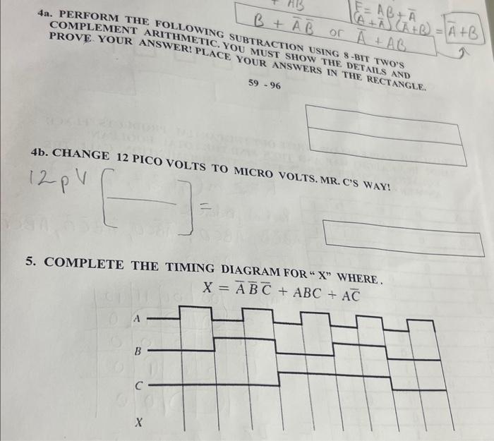Solved 4a. PERFORM THE FOLLOWNG B+AˉBˉ or (=A+Aˉ+Aˉ+B)= | Chegg.com
