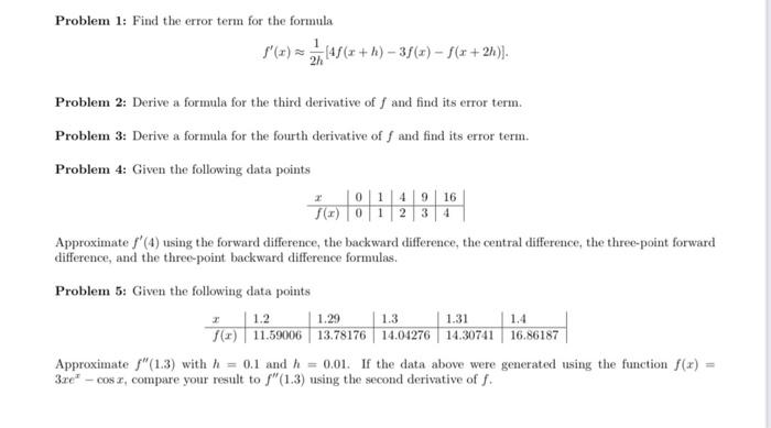 Solved Problem 1: Find the error term for the formula f'() | Chegg.com