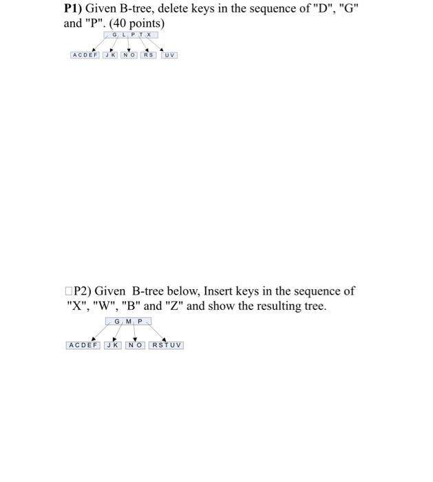 Solved P1) Given B-tree, delete keys in the sequence of "D", | Chegg.com