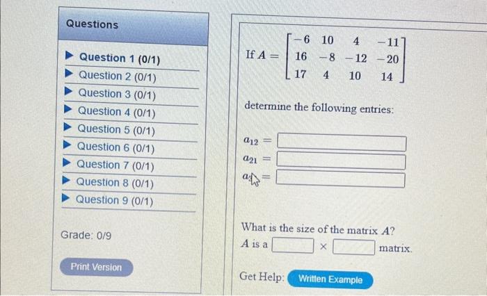 Solved If A=⎣⎡−6161710−844−1210−11−2014⎦⎤ determine the | Chegg.com