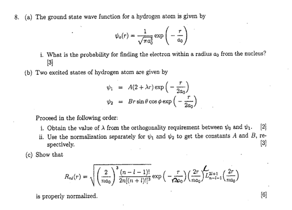 Solved A ﻿the Ground State Wave Function For A Hydrogen