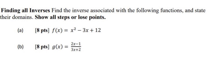 Solved Finding all Inverses Find the inverse associated with | Chegg.com