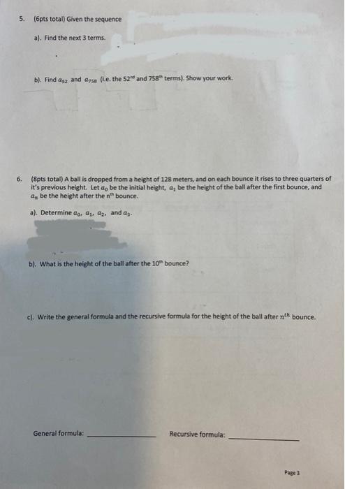 Solved (5pts) For the sequence below, find the next two | Chegg.com