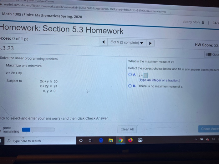 Solved Math 1305 (Finite Mathematics) Spring, 2020 Homework: | Chegg.com