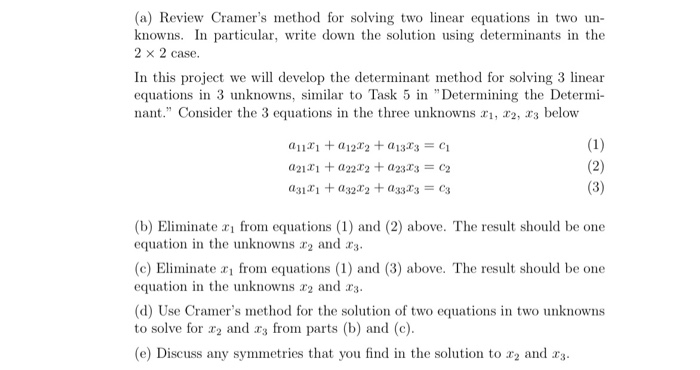 Solved (a) Review Cramer's method for solving two linear | Chegg.com