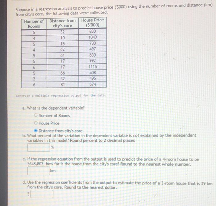 Solved Suppose in a regression analysis to predict house | Chegg.com